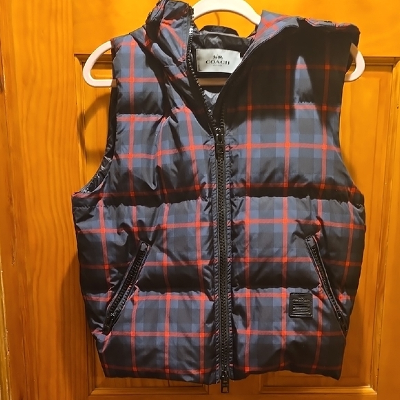 Coach | Jackets & Coats | Coach Plaid Puffer Vest Medium Zipper Front ...